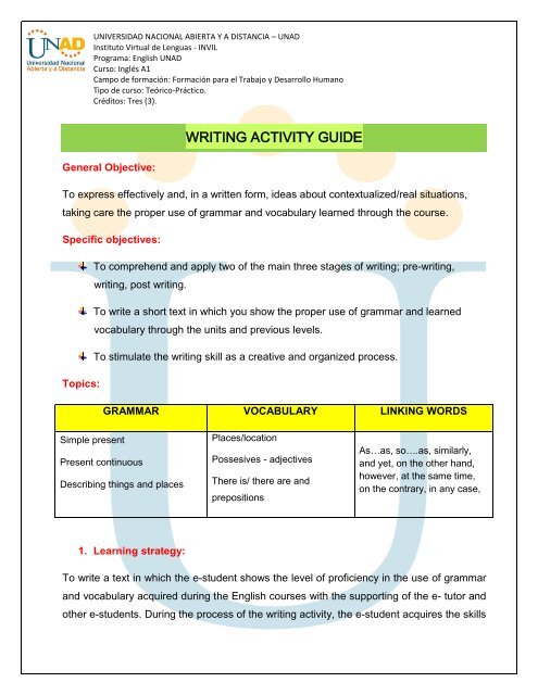 A1 (1) WRITING ACTIVITY GUIDE