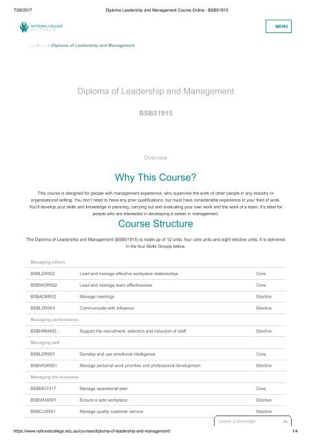 Diploma Leadership and Management Course Online - BSB51915