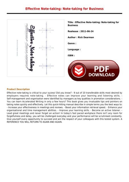 Download For Free E-Book Effective Note-taking Note-taking for Business ...