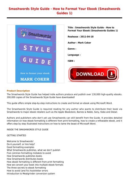 Downloads E-Book Smashwords Style Guide - How to Format Your Ebook Smashwords Guides 1 Full Online