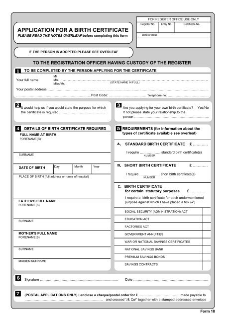 Application for a birth certificate (1)