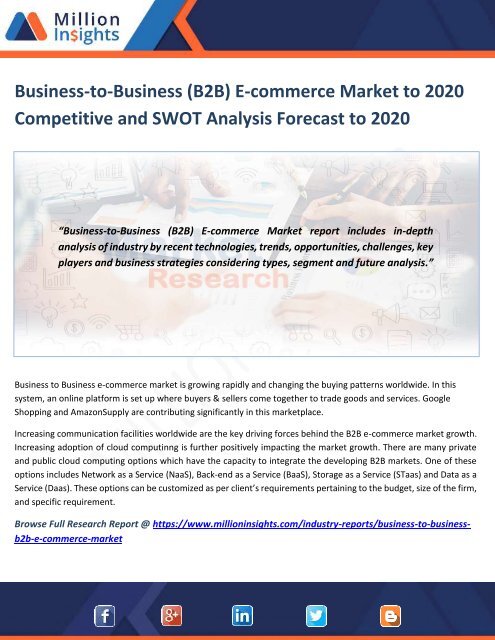 Business-to-Business (B2B) E-commerce Market to 2020 Competitive and ...