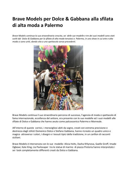 Bravemodels Dolce & Gabbana, modelle e modelli scelti per la sfilata a ...