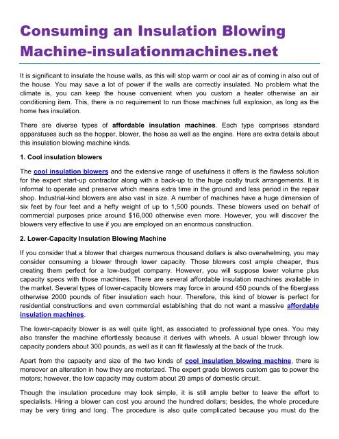 Consuming an Insulation Blowing Machine-insulationmachines.net