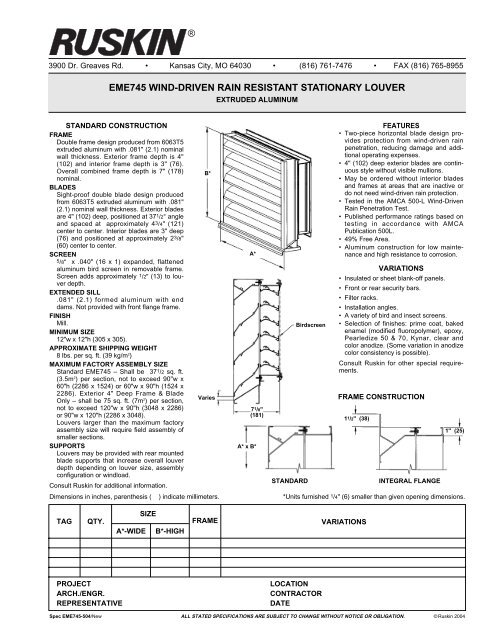 EME745 WIND-DRIVEN RAIN RESISTANT STATIONARY LOUVER