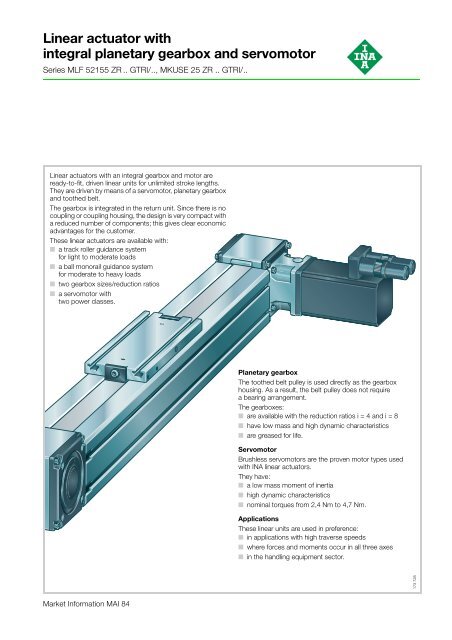 Linear actuator with integral planetary gearbox and servomotor ...