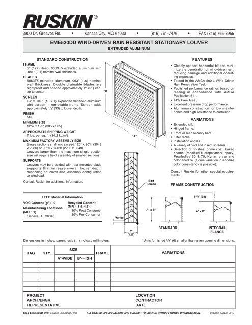 eme520dd wind-driven rain resistant stationary louver