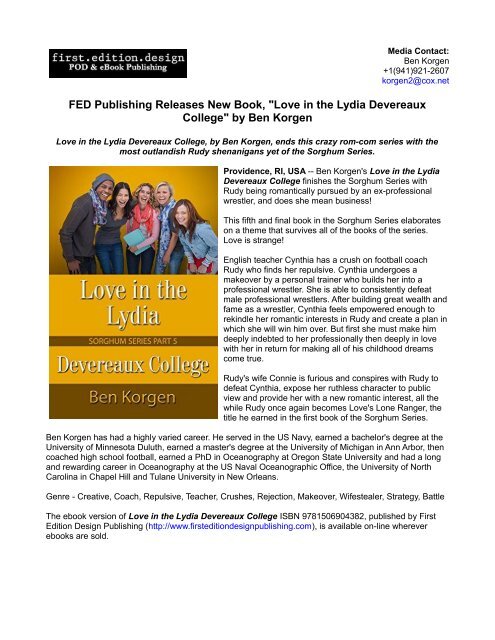 FED Publishing Releases New Book, "Love in the Lydia Devereaux College ...