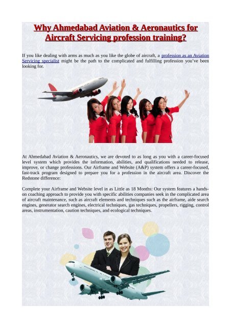 Why Ahmedabad Aviation & Aeronautics for Aircraft Servicing profession ...