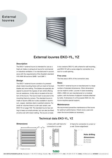 External louvres EKO-YL, YZ - EKO ventilationsdetaljer