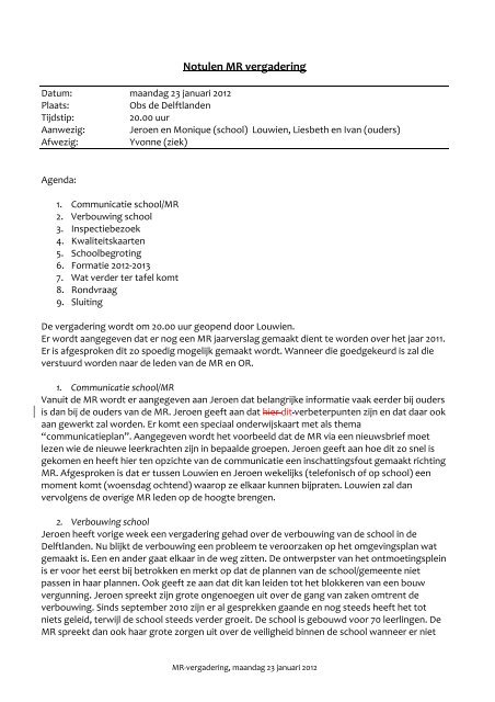 Notulen MR vergadering - Obs delftlanden