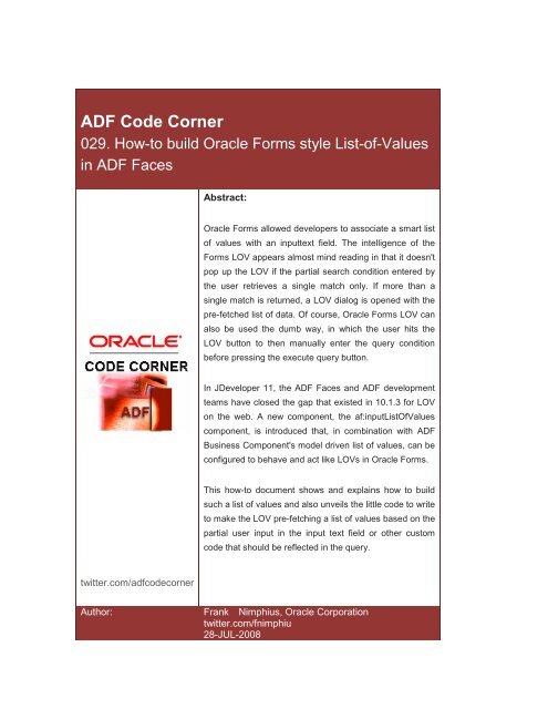 Adf Code Corner Oracle 