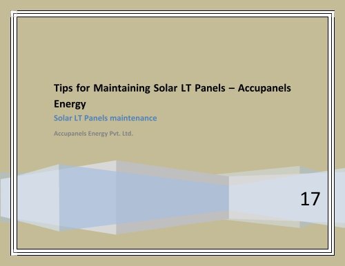Tips for Maintaining Solar LT Panels – Accupanels Energy