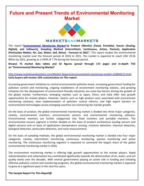 Future and Present Trends of Environmental Monitoring Market