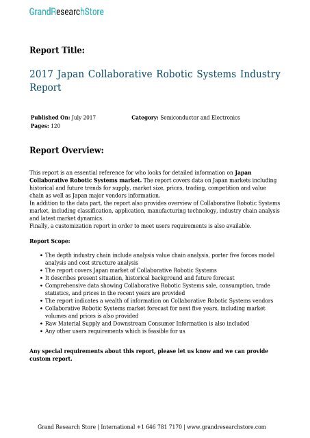 2017 Japan Collaborative Robotic Systems Industry Report