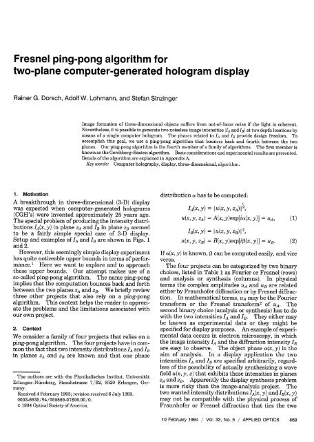 Fresnel ping-pong algorithm for - Optics InfoBase