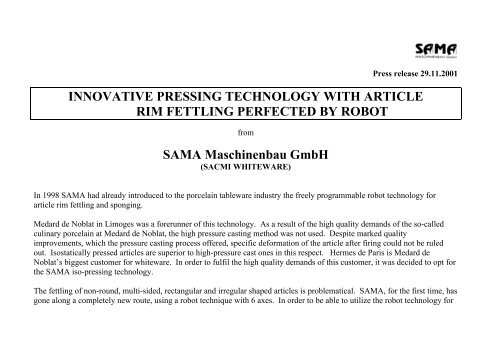 Innovative pressing technology - Sama