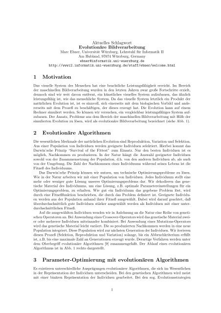 1 Motivation 2 Evolutionäre Algorithmen 3 Parameter-Optimierung ...