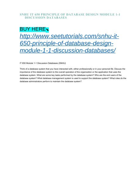 SNHU IT 650 PRINCIPLE OF DATABASE DESIGN MODULE 1-1 DISCUSSION DATABASES