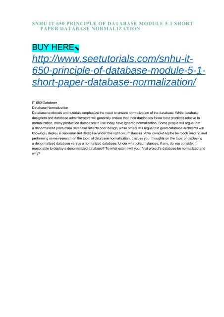 Snhu It 650 Principle Of Database Module 5 1 Short Paper Database