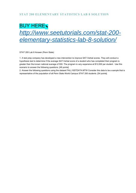 STAT 200 ELEMENTARY STATISTICS LAB 8 SOLUTION STAT 200 ELEMENTARY STATISTICS LAB 8 SOLUTION
