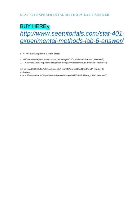 STAT 401 EXPERIMENTAL METHODS LAB 6 ANSWER