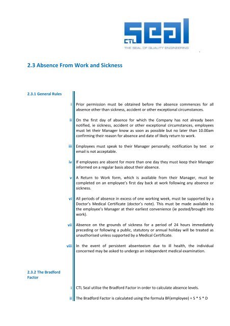 2.3 Absence from Work and Sickness
