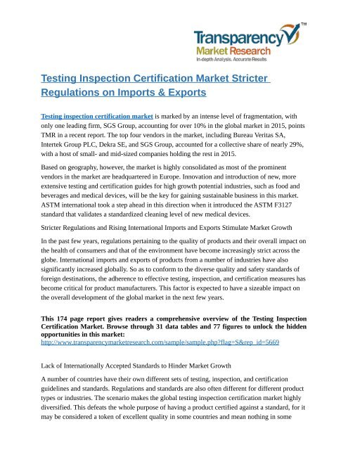Testing Inspection Certification Market
