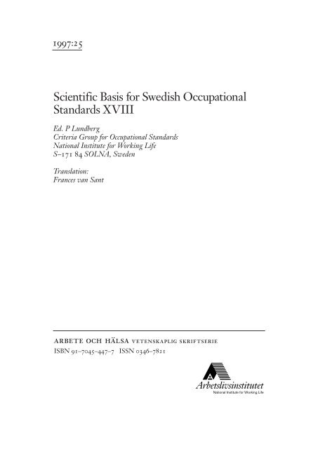 Scientific Basis for Swedish Occupational Standards ... - ipcs inchem