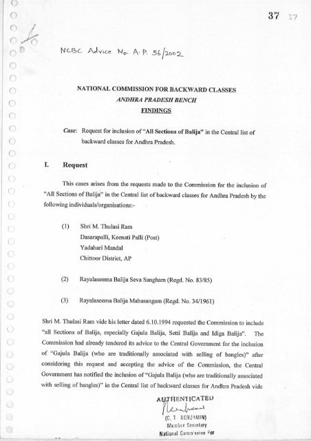 sections of Balija, specifically Setti Balijas and - National ...