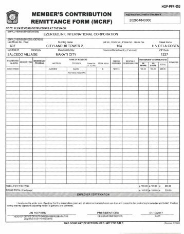 Member's Contribution Remittance Form (MCRF, HQP ... - Pag-IBIG