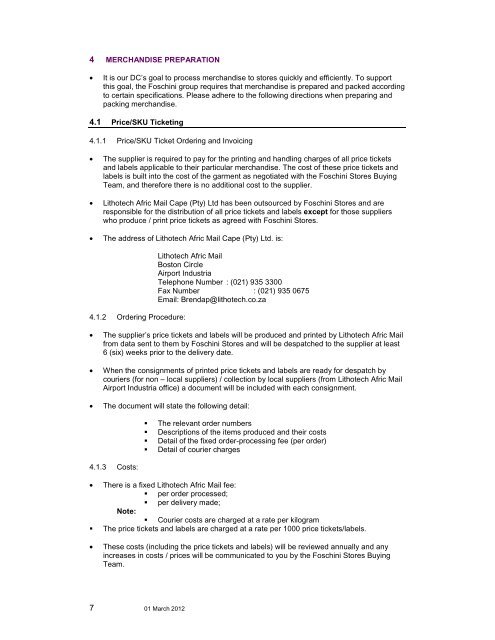 MERCHANDISE PREPARATION FEB 2012 - Foschini Group