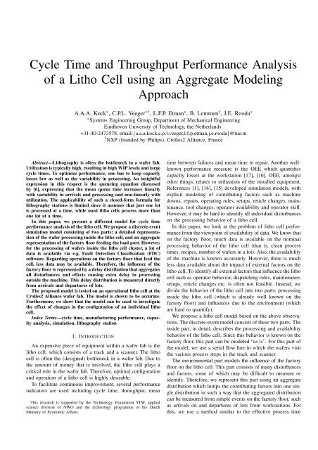 Cycle Time and Throughput Performance Analysis of a Litho Cell ...