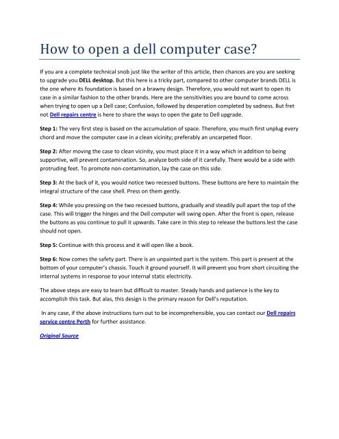 How to open a dell computer case