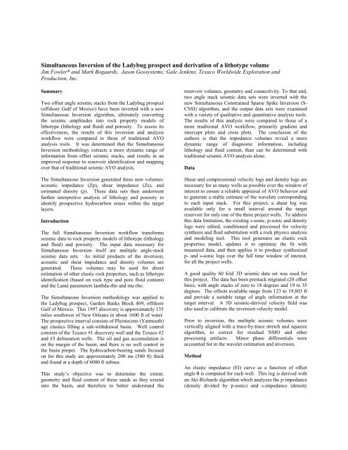 Simultaneous Inversion of the Ladybug prospect and ... - Fugro-Jason