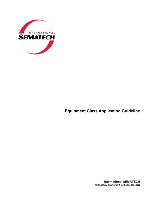 Equipment Class Application Guideline - Sematech