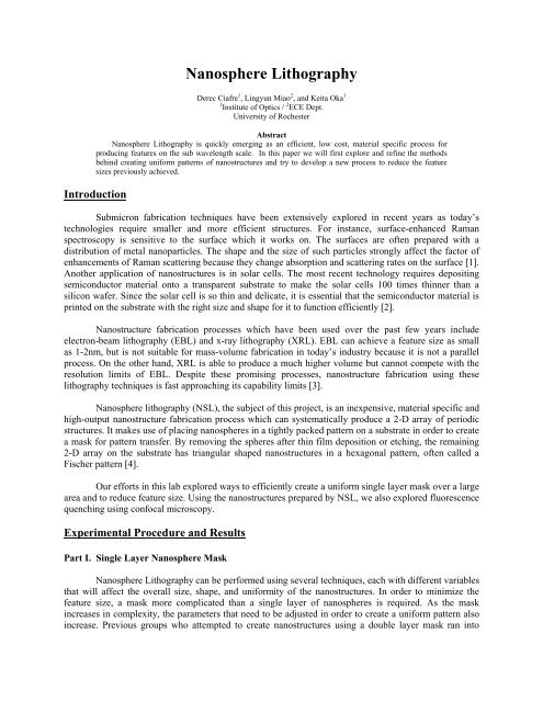Nanosphere Lithography - University of Rochester
