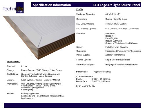 Specification Information LED Edge-Lit Light Source Panel