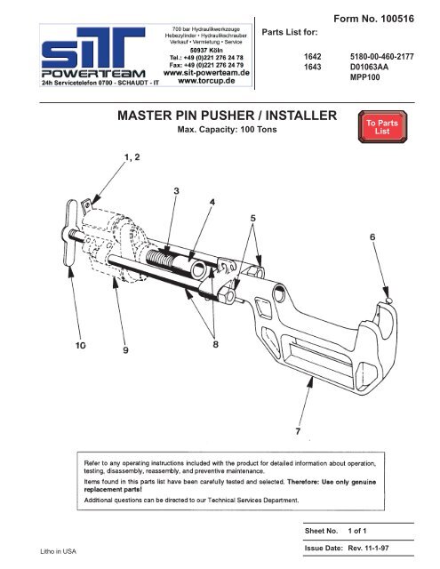 MASTER PIN PUSHER / INSTALLER - SIT-Powerteam