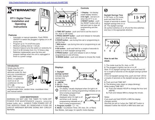 DT11 timer manual - Water Heater Timers Save Money