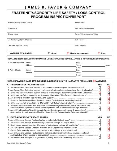 Life Safety & Loss Control Inspection Report - Favor & Company ...