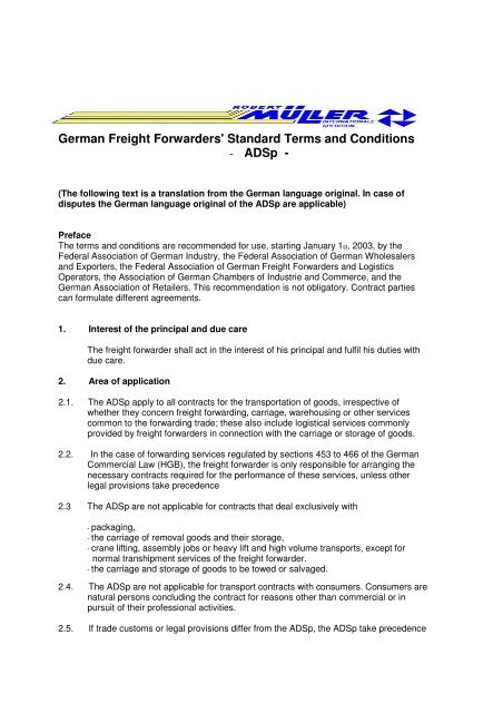 German Freight Forwarders' Standard Terms and Conditions - ADSp