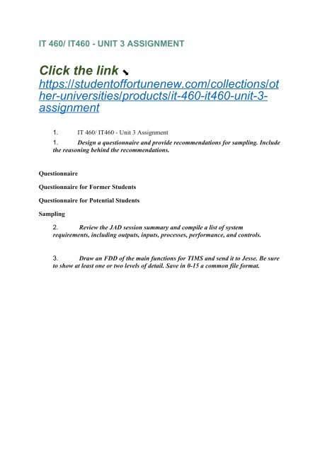IT 460: IT460 - UNIT 3 ASSIGNMENT