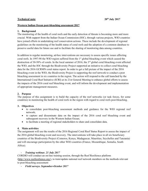 WIO post-bleaching assessment - Technical note 21July2017