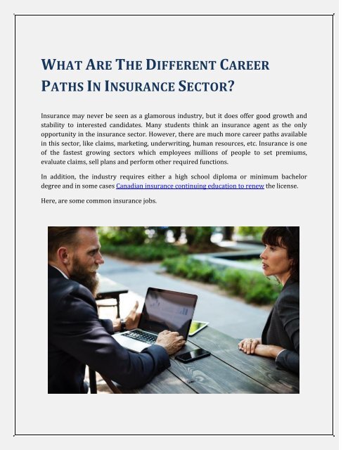 What are the Different Career Paths In Insurance Sector