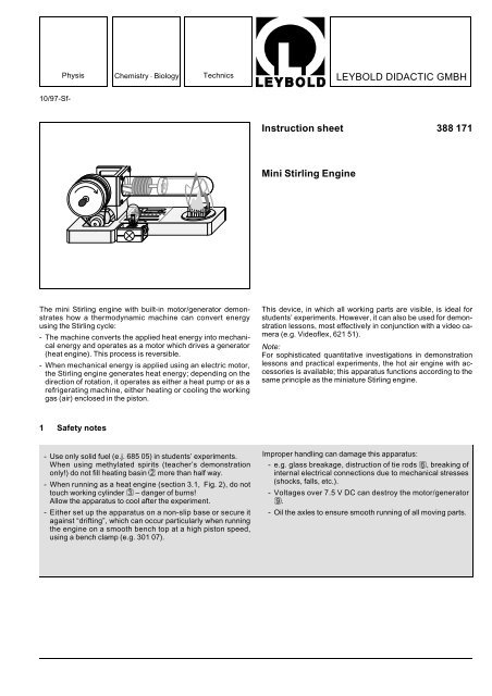 LEYBOLD DIDACTIC GMBH Instruction sheet 388 171 Mini Stirling ...