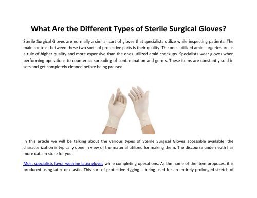 What Are the Different Types of Sterile Surgical Gloves