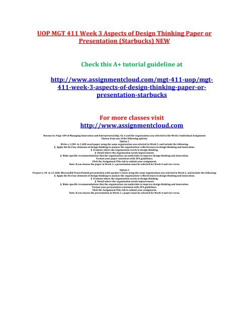 UOP MGT 411 Week 3 Aspects