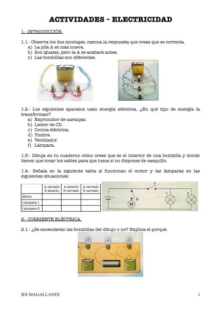 Hoja De Trabajo Sobre Electricidad Y Por Qué Se Mueve. Respuestas