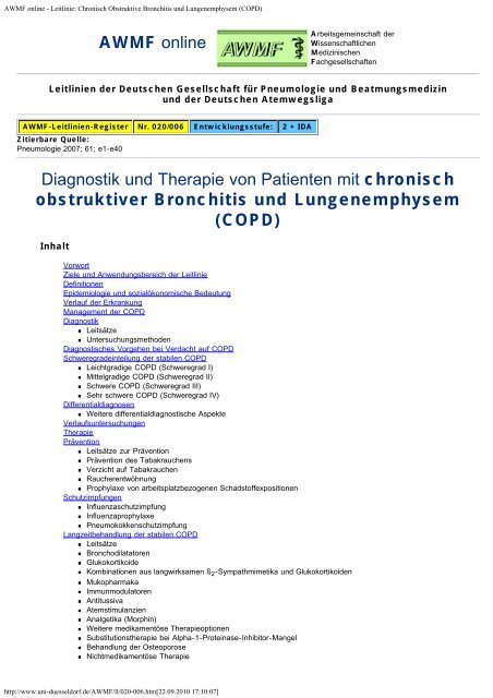 AWMF online - Leitlinie: Chronisch Obstruktive Bronchitis und ...